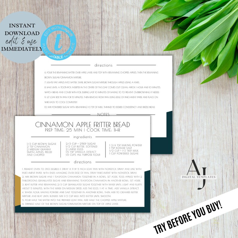Recipe Card Printable, Editable Recipe Card, Personalized Recipe Book ...