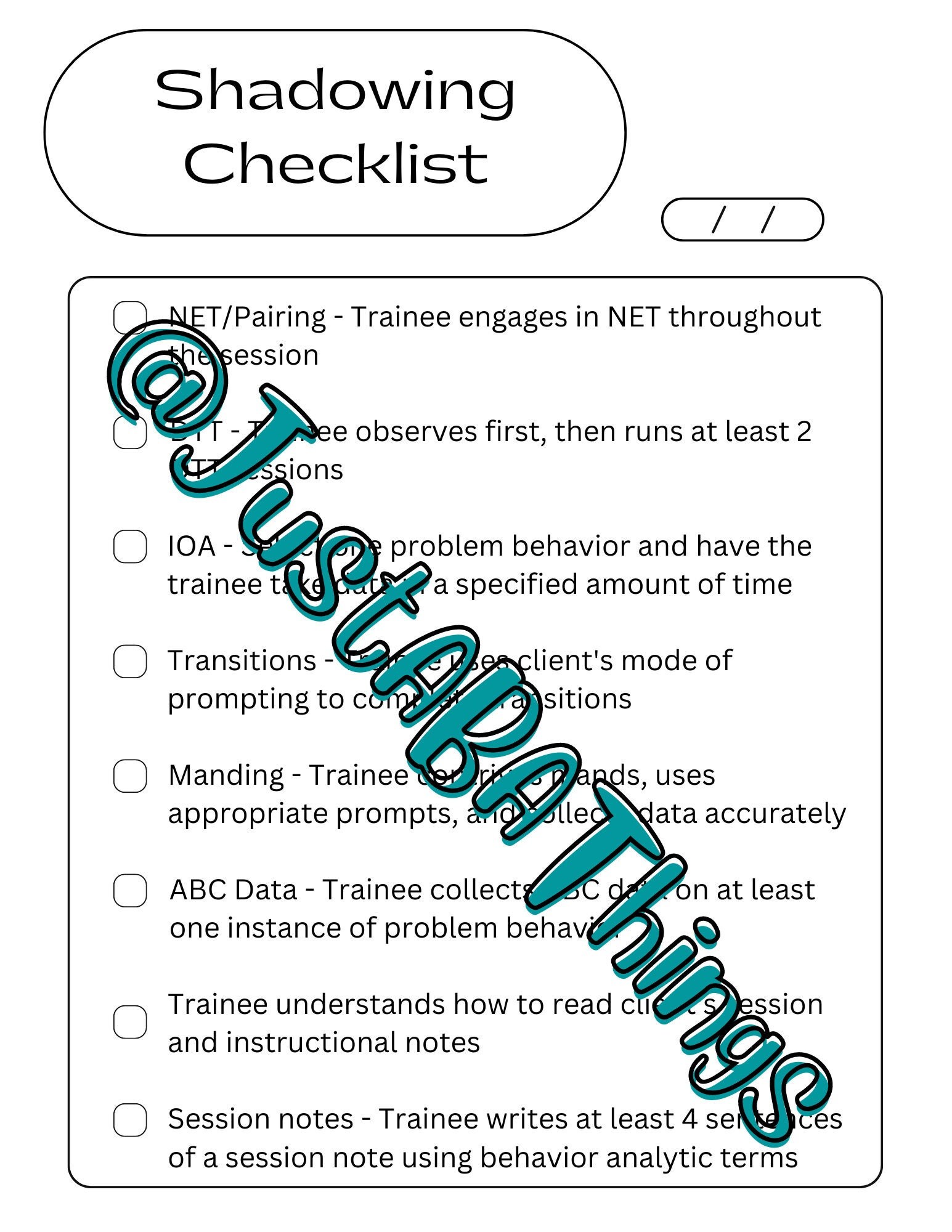Aba Training Materials New Hire Shadowing Checklist Etsy