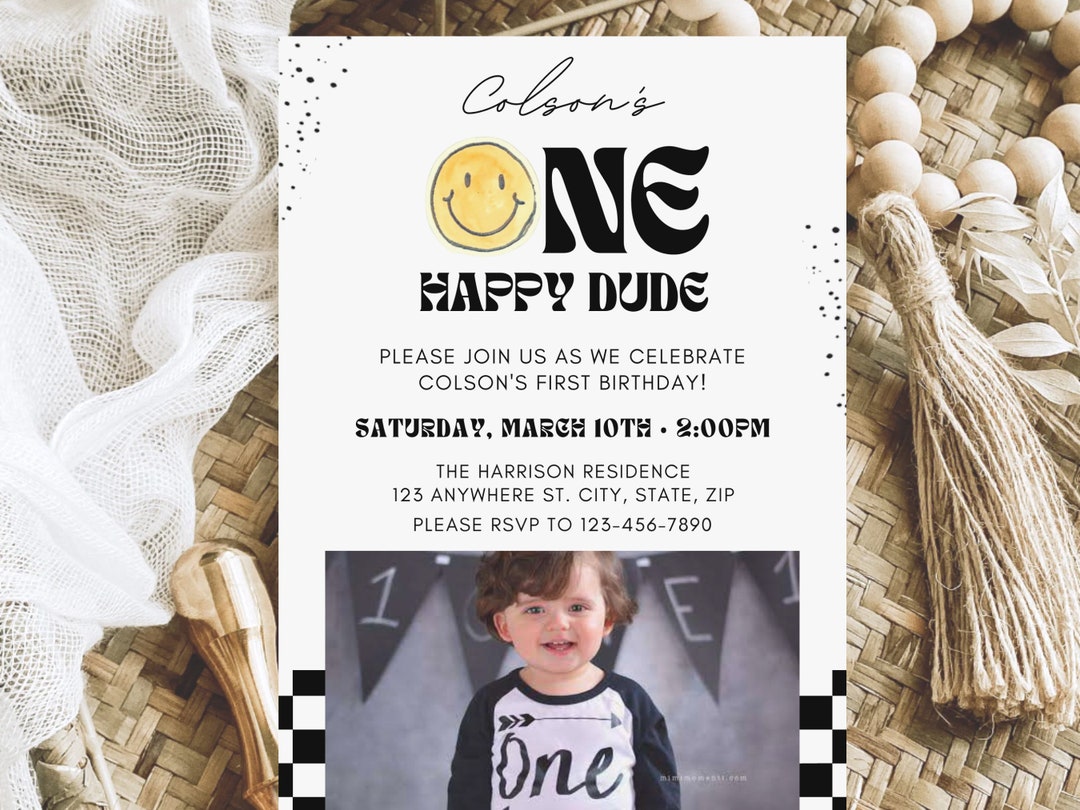 One Happy Dude Birthday Invitation Template, One Happy Dude Invite, ONE ...