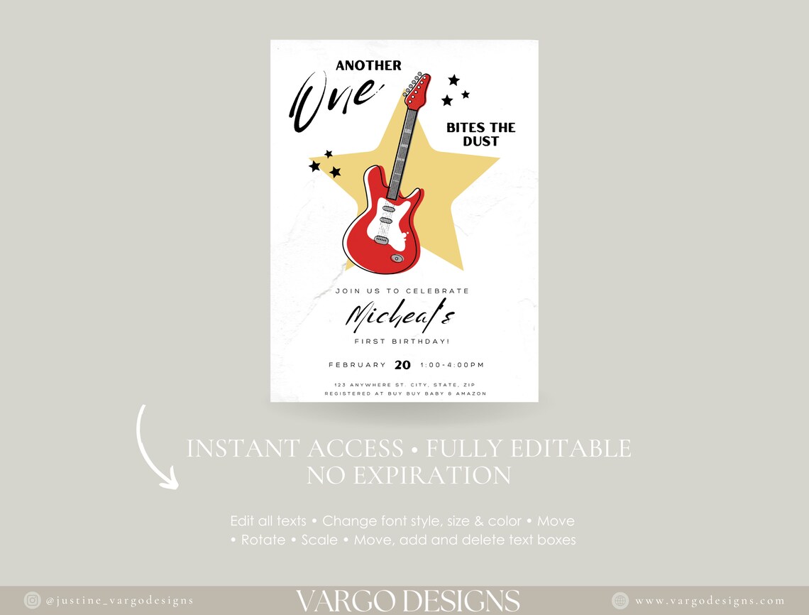 One Rocks 1st Birthday, Rockstar Birthday Invitation Template, Rock N ...