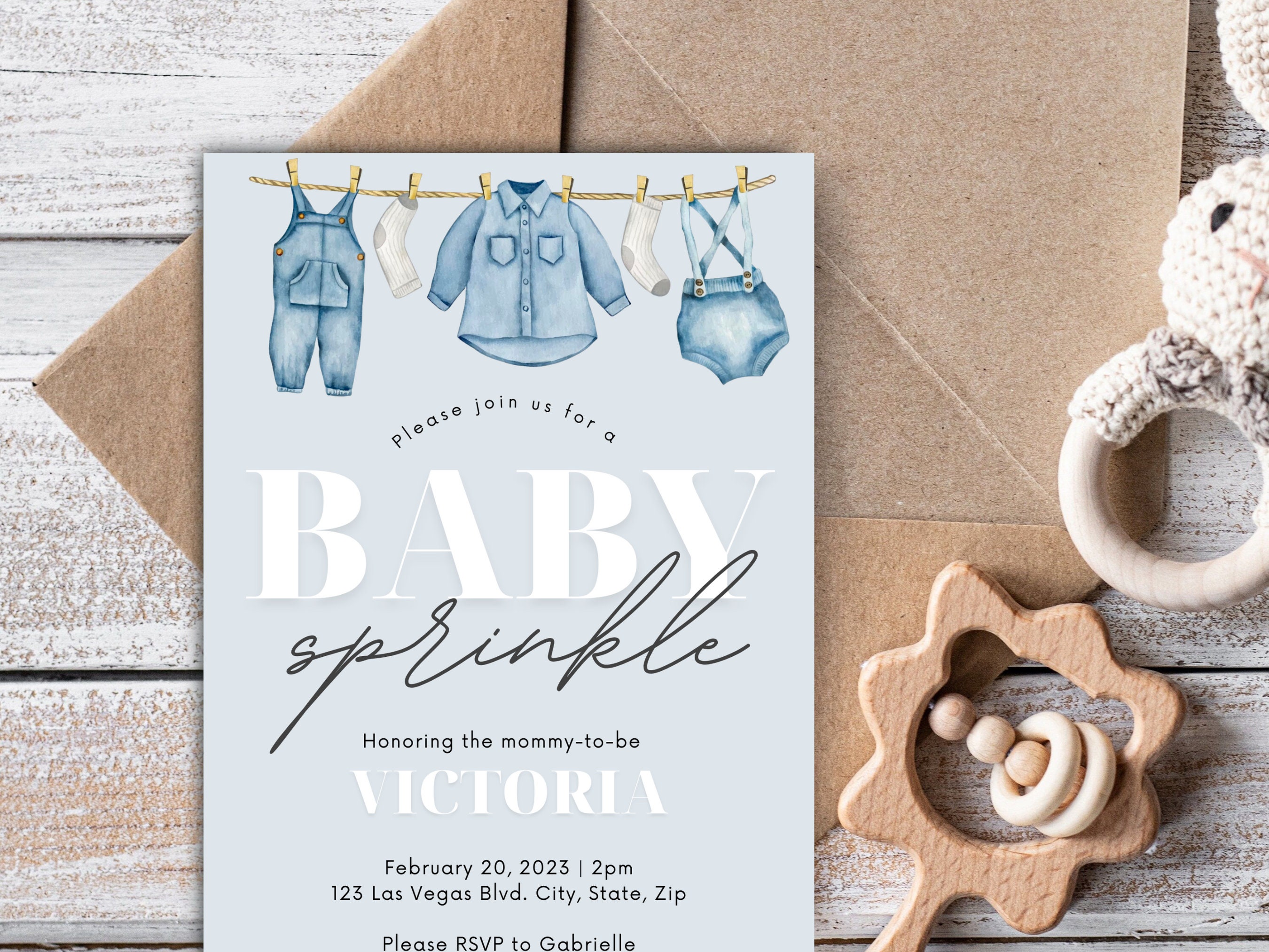 Baby Boy Sprinkle, Baby Sprinkle Invite, Sprinkle Invitation, Blue Baby ...