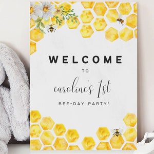 First Bee Day Welcome Sign, Honey Bee 1st Birthday Party Decor, Bumble ...