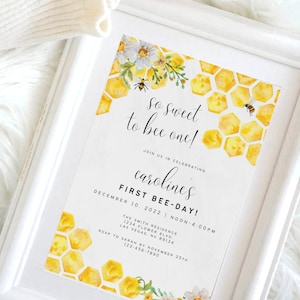 Editable First Bee Day Invitation Honey Bee 1st Birthday Party Invite ...