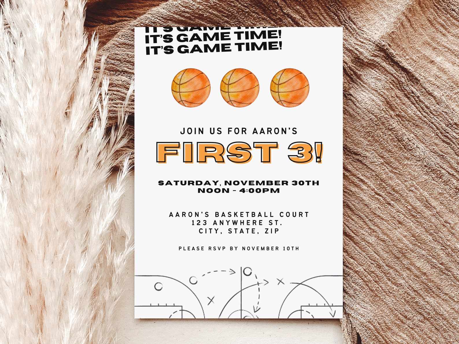 Basketball Birthday Invitation Printable, 3rd Birthday Invite Template ...