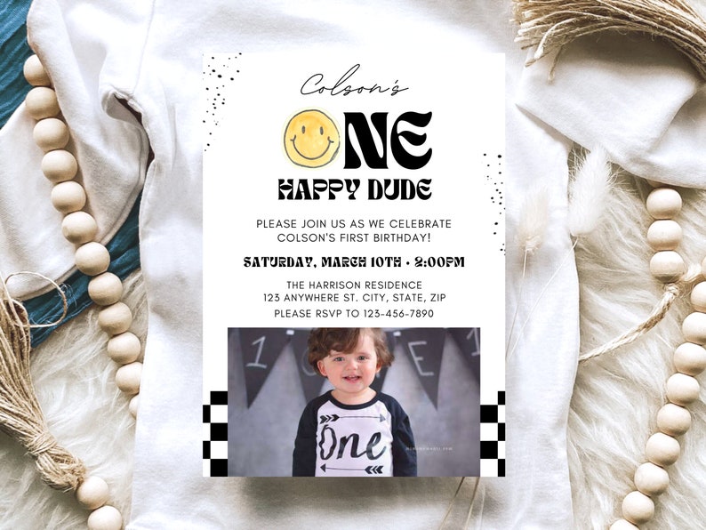 One Happy Dude Birthday Invitation Template, One Happy Dude Invite, ONE ...
