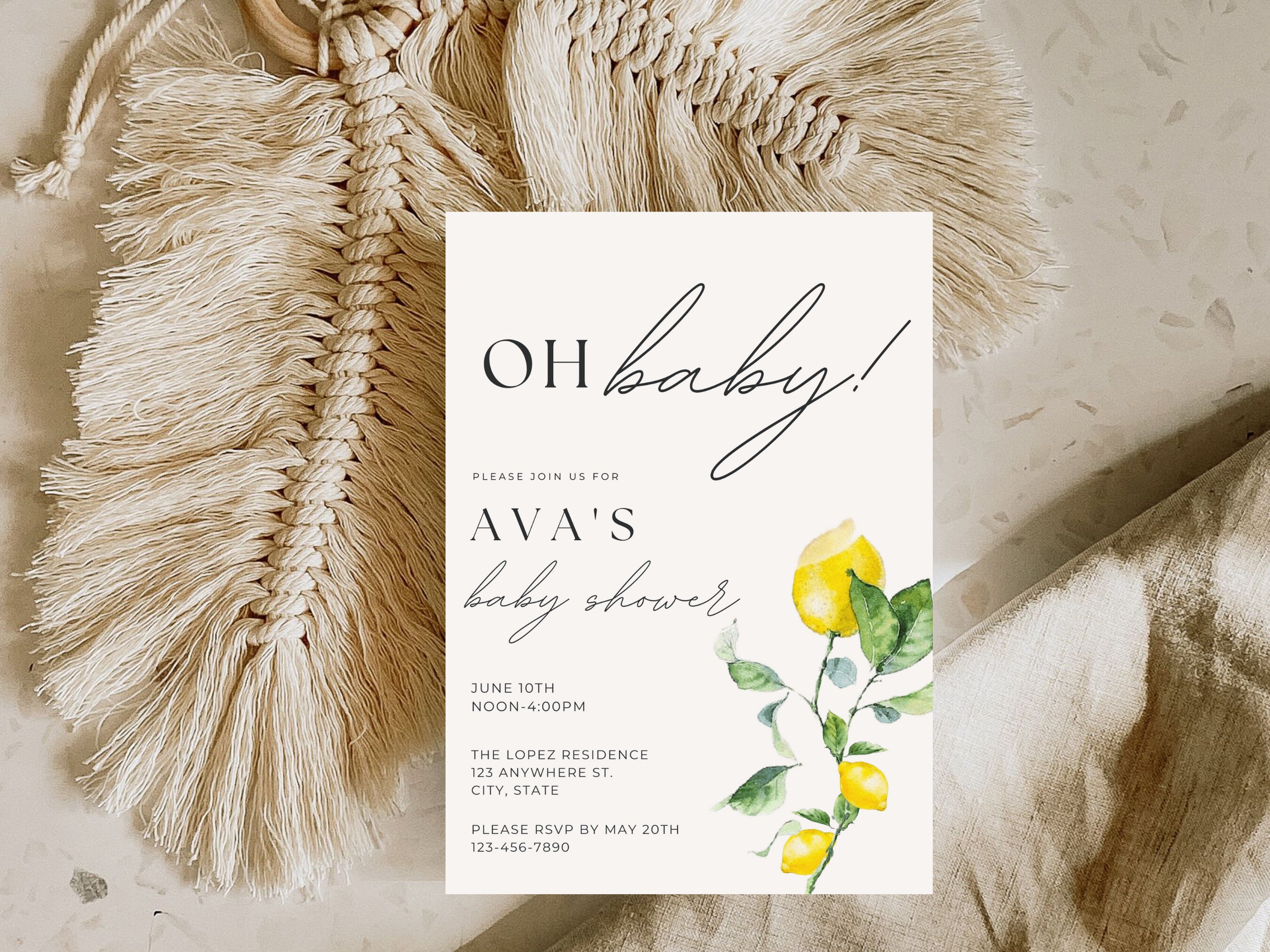 Lemon Baby Shower Invitation Digital DOWNLOAD, Sprinkle Invitation ...