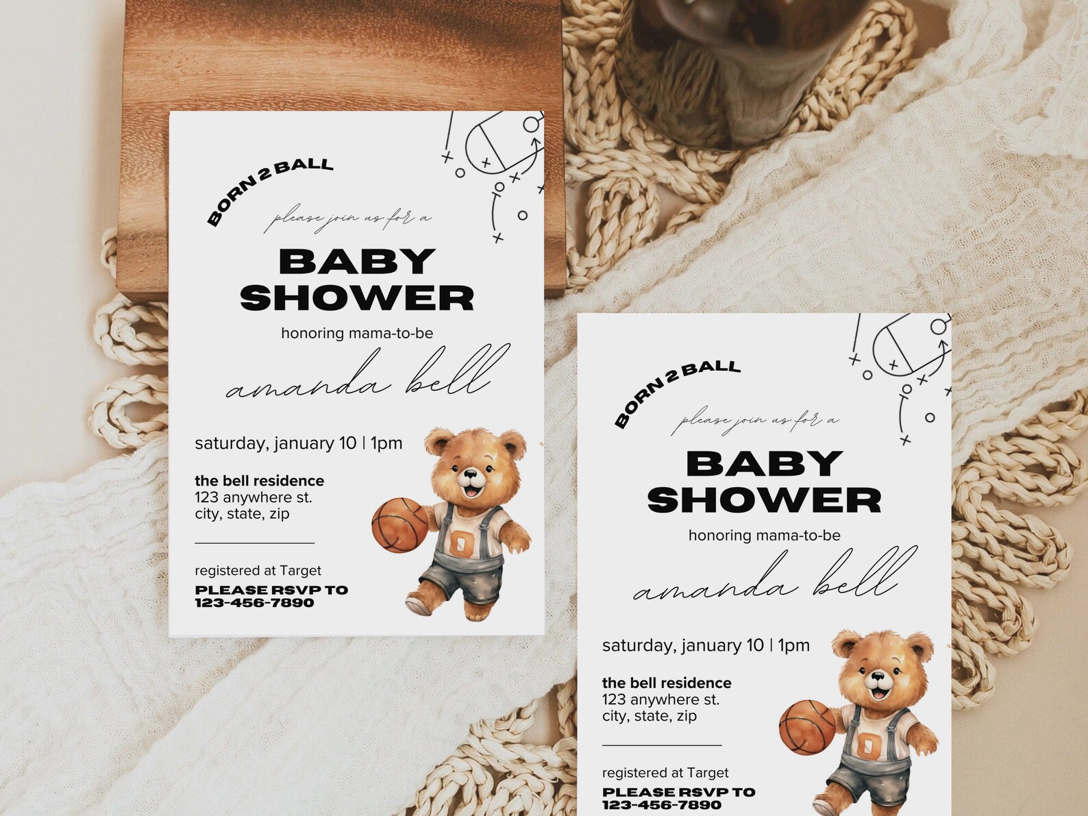 Born 2 Ball Baby Shower Evite, Basketball Baby Sprinkle Invitation, Boy ...