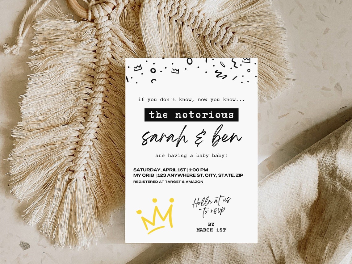 Baby Shower Evite, Notorious One Invitation Canva Template, Notorious ...