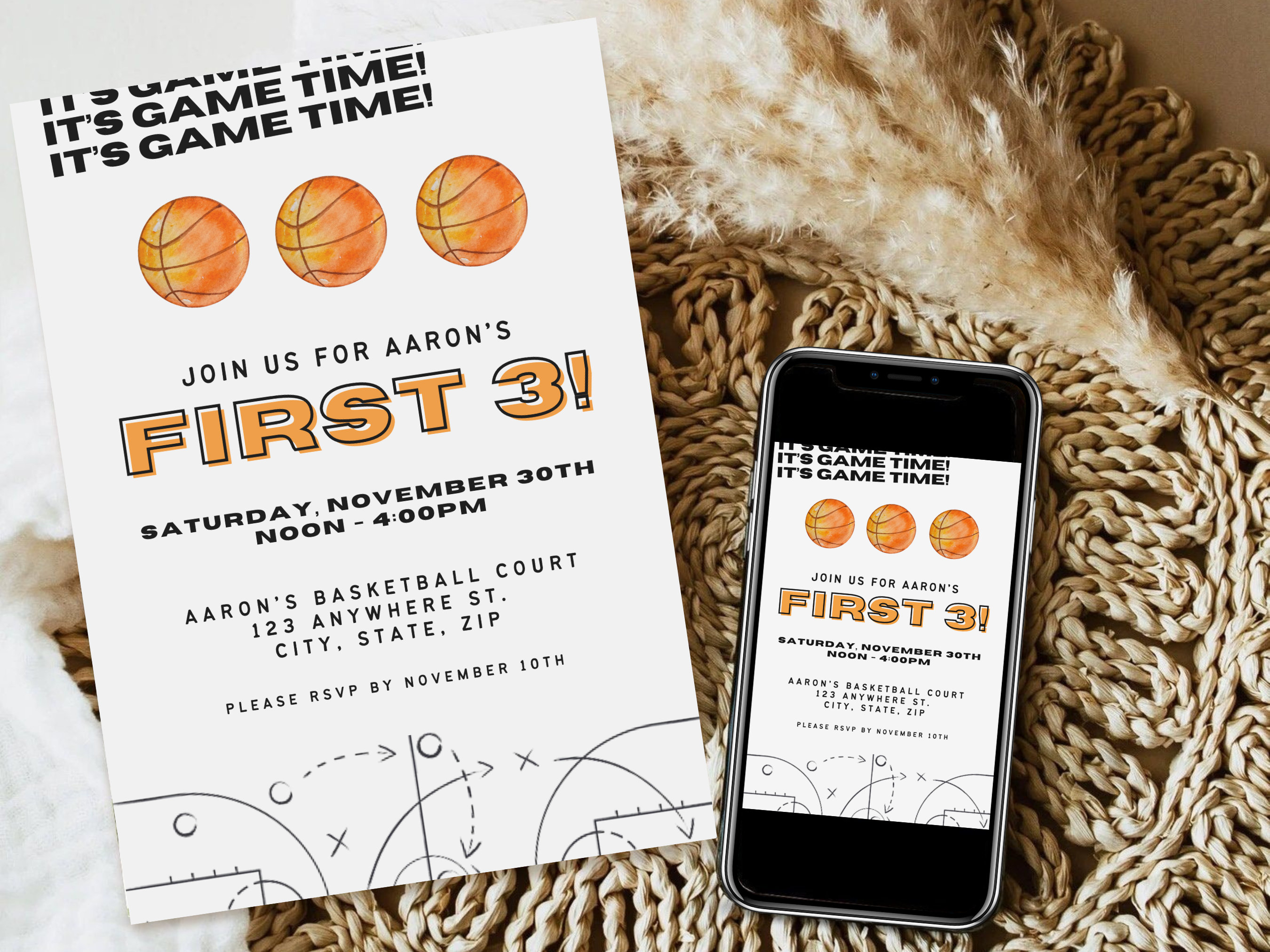 Basketball Birthday Invitation Printable, 3rd Birthday Invite Template ...