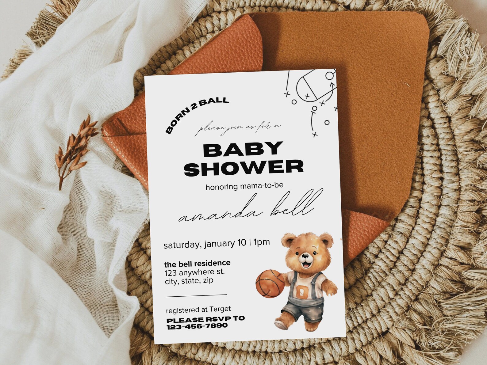 Born 2 Ball Baby Shower Evite, Basketball Baby Sprinkle Invitation, Boy ...