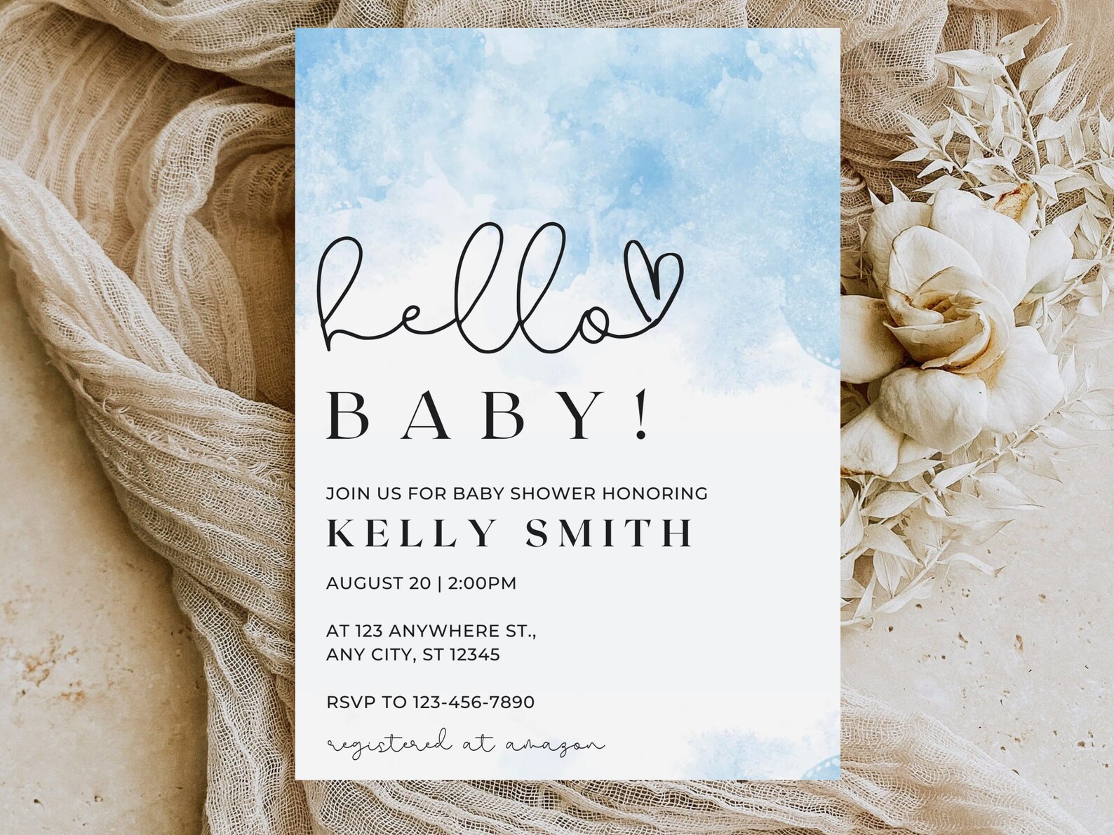 Baby Sprinkle Invitation Template, Baby Shower Evite, Blue Watercolor ...