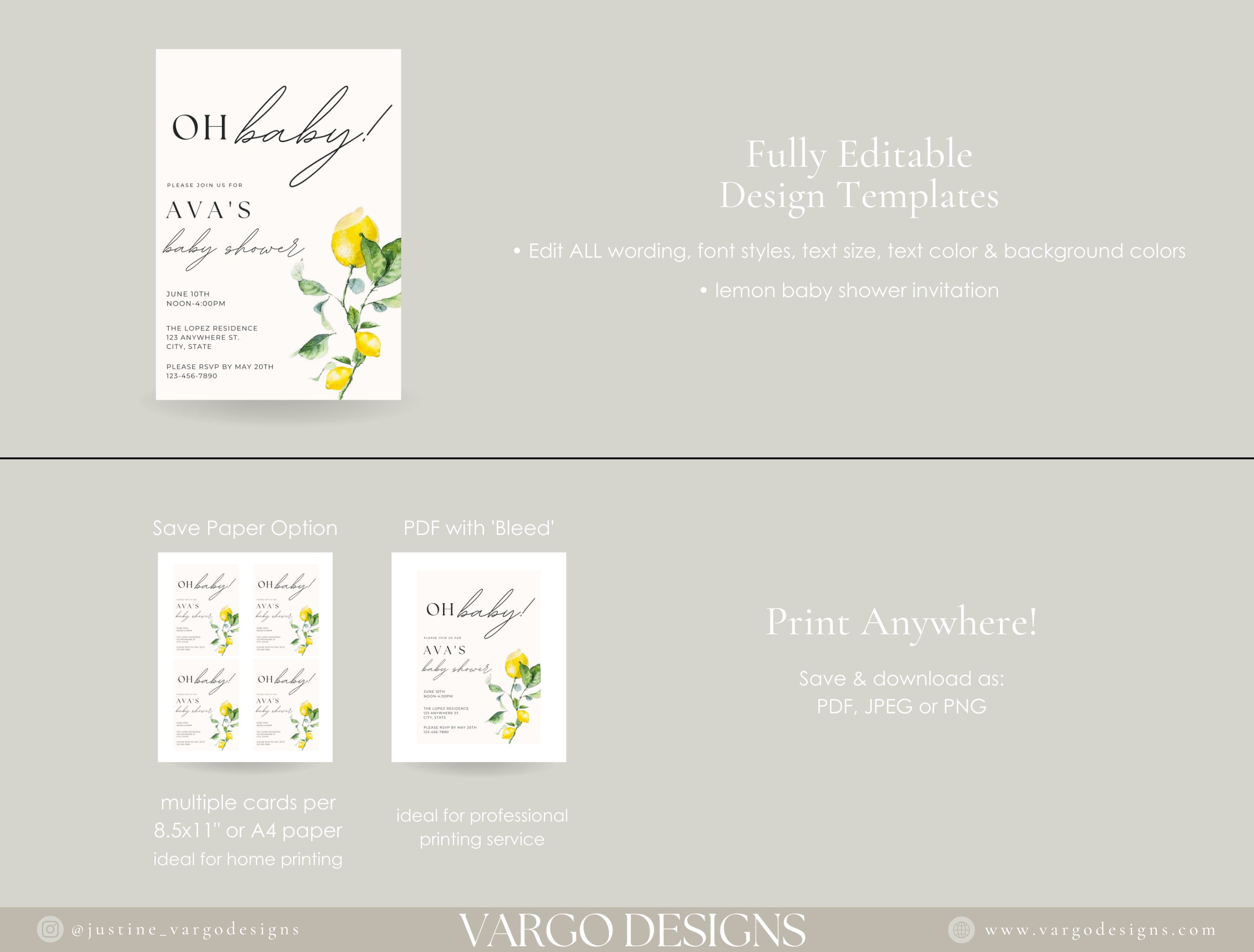 Lemon Theme Baby Sprinkle Invitation, Lemon Baby Shower Invitation ...