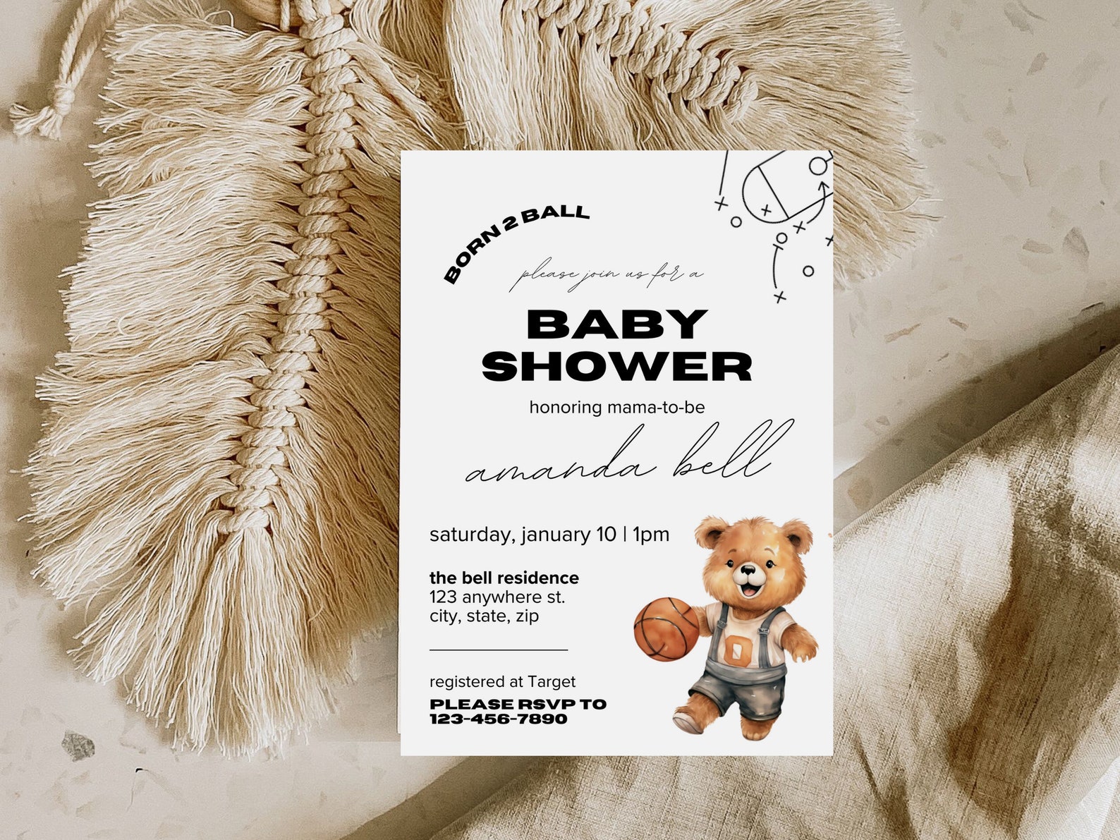 Born 2 Ball Baby Shower Evite, Basketball Baby Sprinkle Invitation, Boy ...