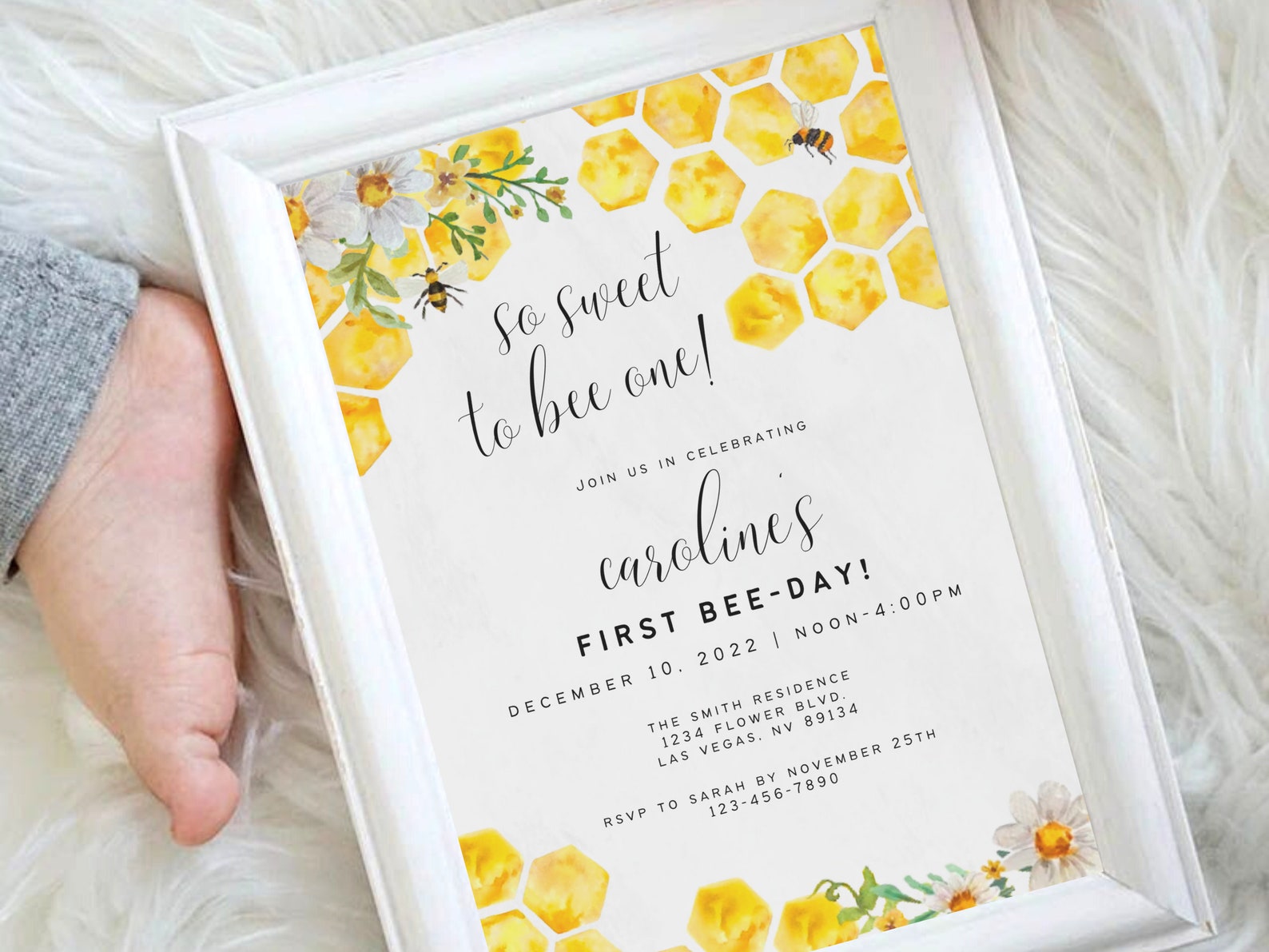 Editable First Bee Day Invitation Honey Bee 1st Birthday Party Invite ...