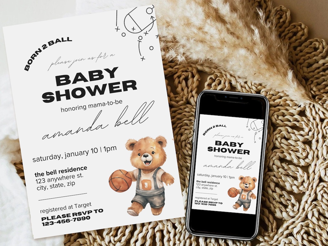 Born 2 Ball Baby Shower Evite, Basketball Baby Sprinkle Invitation, Boy ...