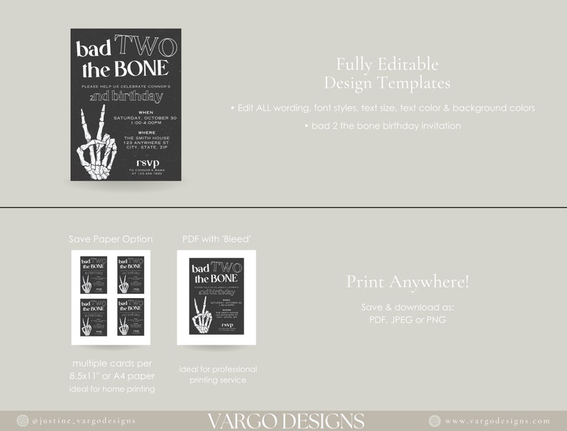 Skeleton Birthday Invitations Bad 2 the Bone Party Editable - Etsy