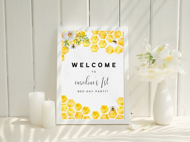 First Bee Day Welcome Sign Honey Bee 1st Birthday Party - Etsy