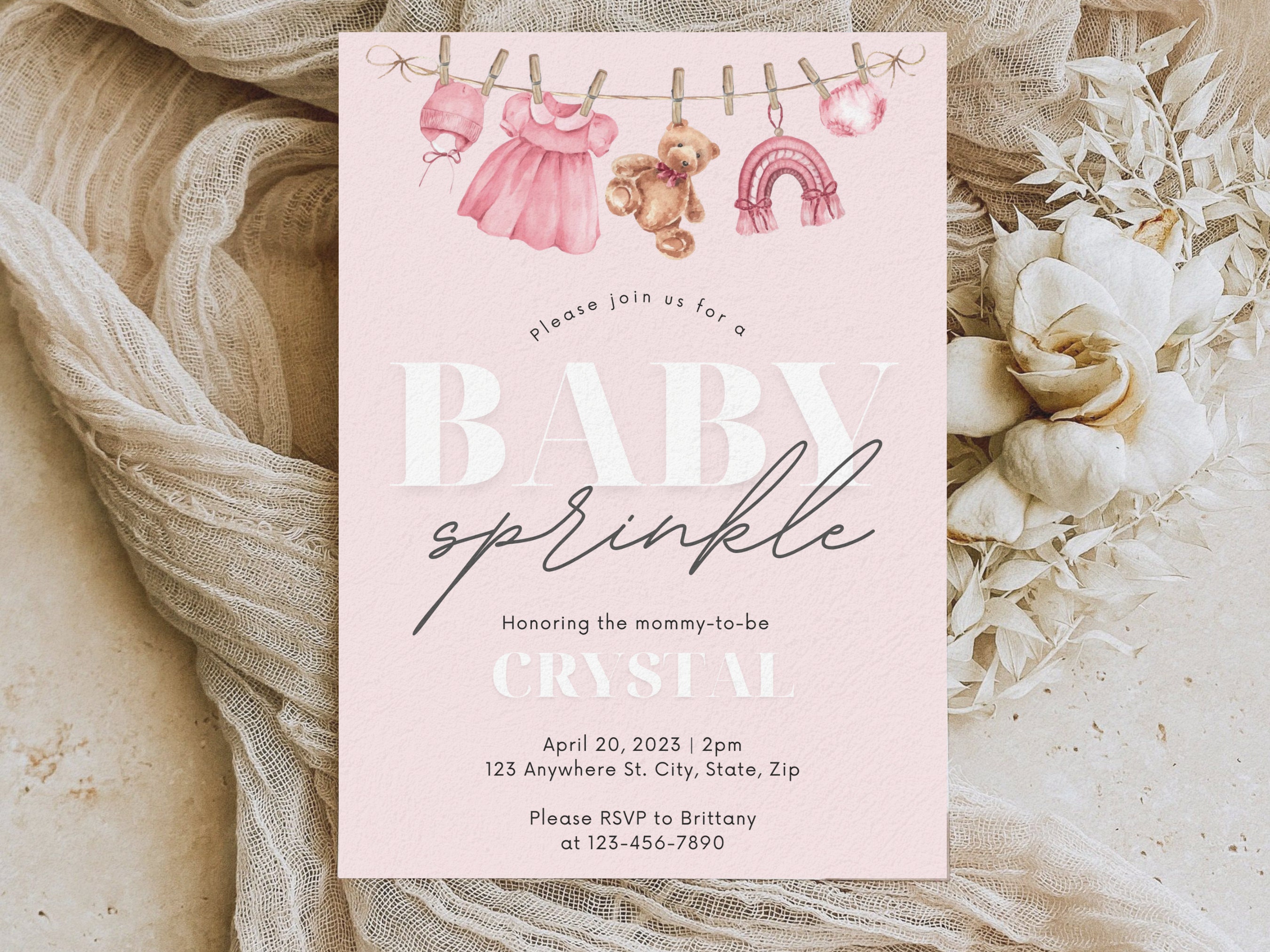 Blush Pink Baby Sprinkle Invitation Girl, Editable Girl Baby Sprinkle ...