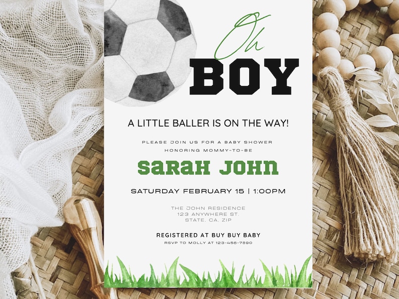Plantilla de invitación de baby shower de fútbol, baby shower de niño ...