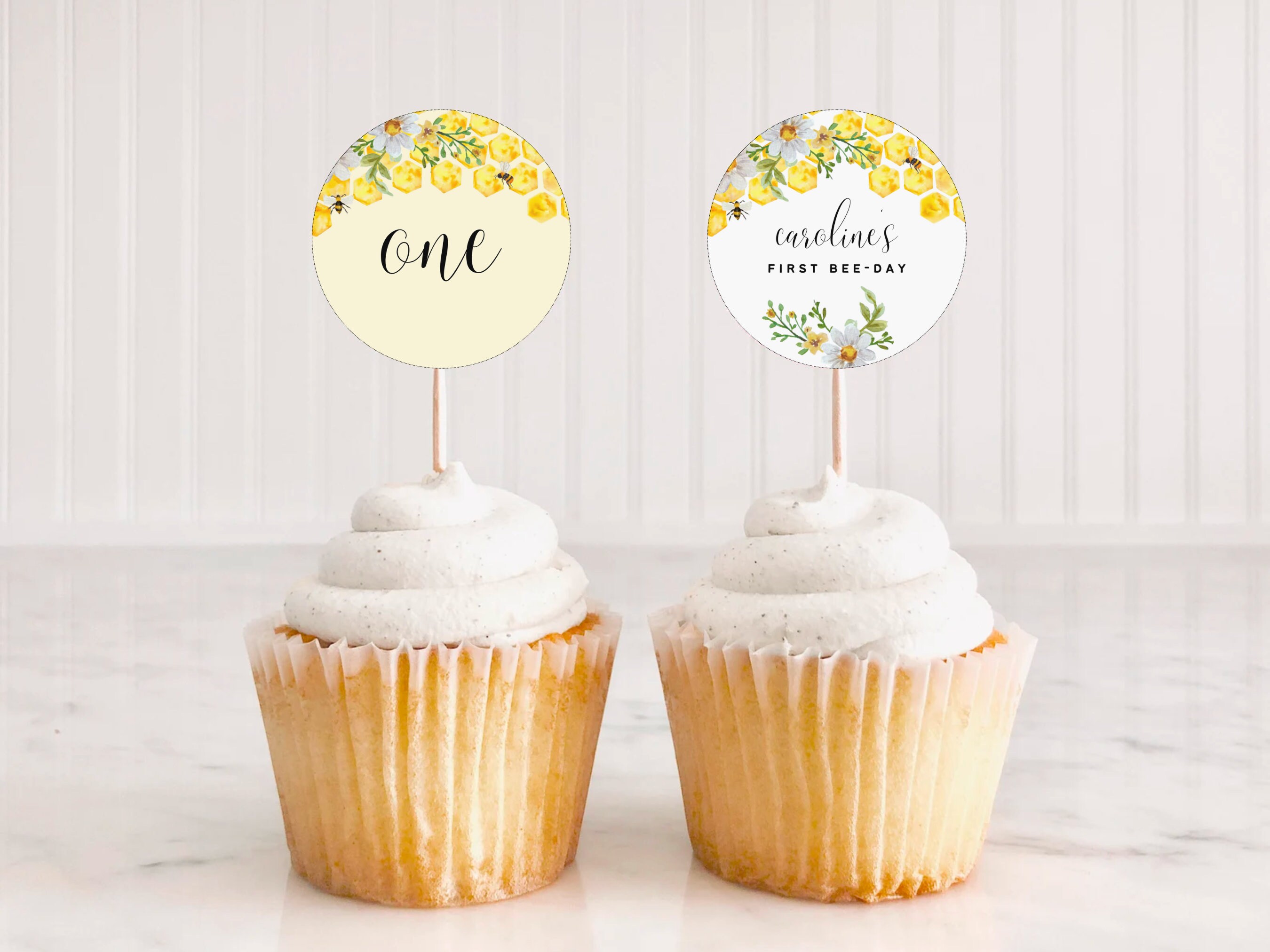 First Bee Day Cupcake Toppers, Honey Bee 1st Birthday Cupcake Toppers ...