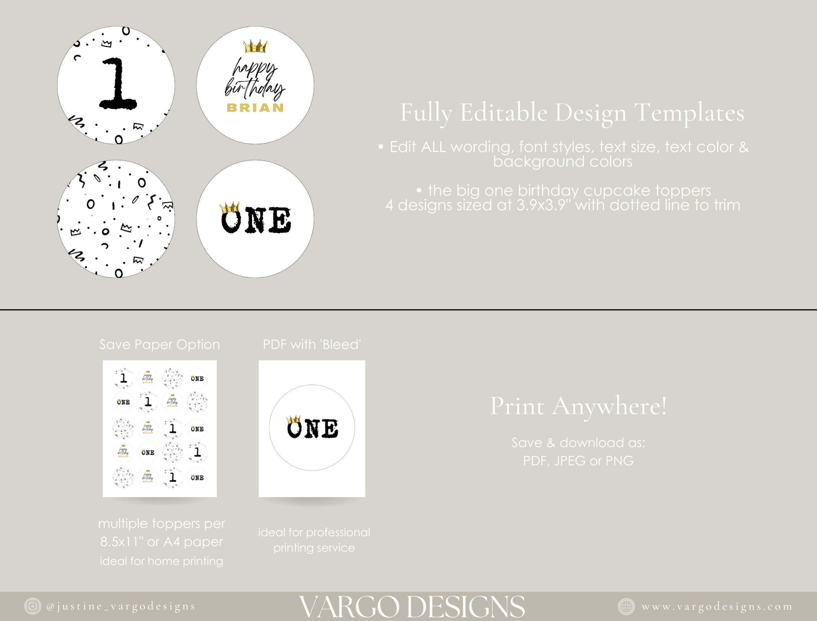 The Big One Birthday Cupcake Toppers Template, the Big One Cupcake ...