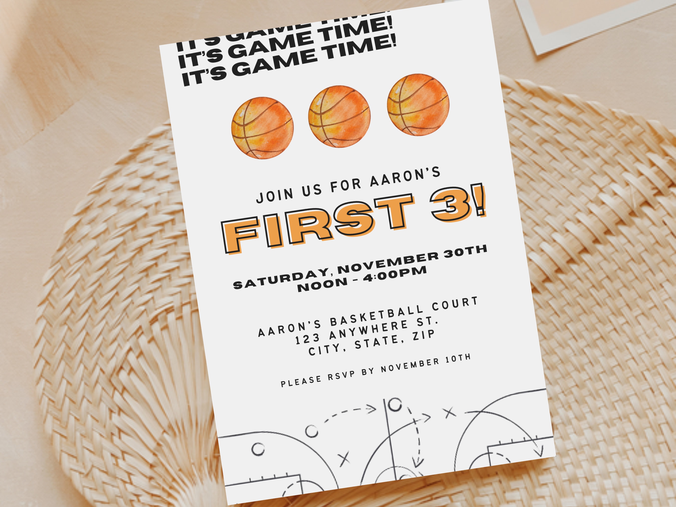 Basketball Birthday Invitation Printable, 3rd Birthday Invite Template ...