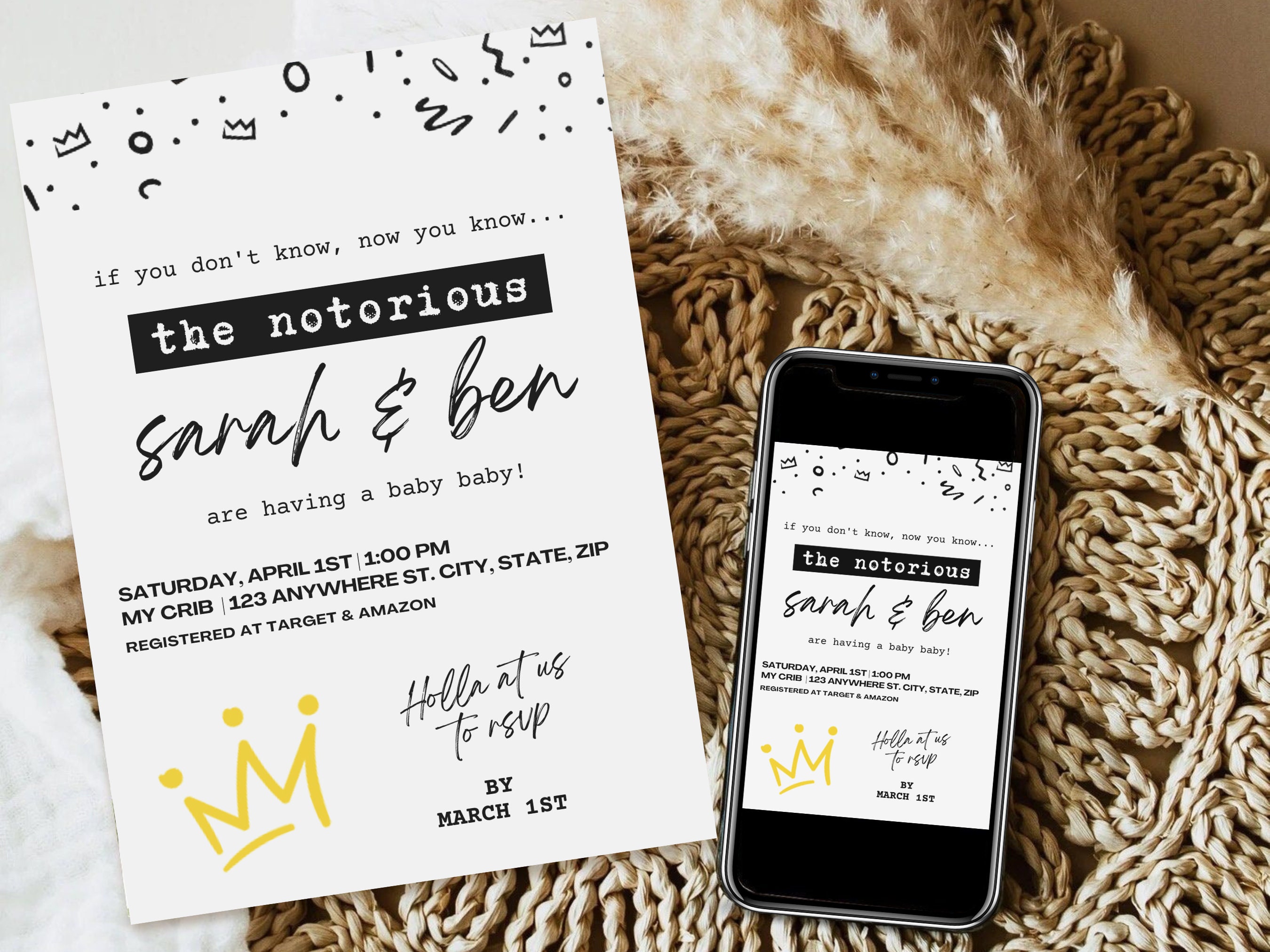 Baby Shower Evite, Notorious One Invitation Canva Template, Notorious ...