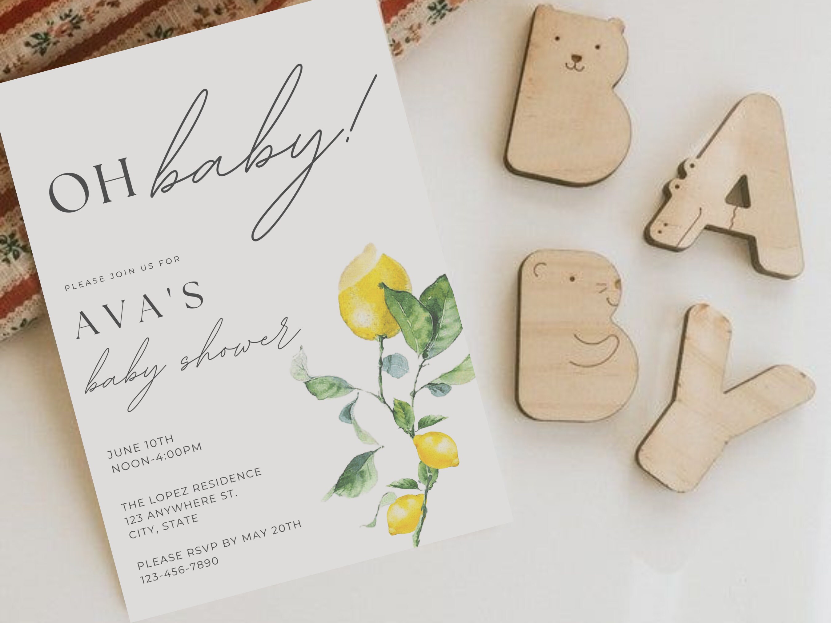 Lemon Baby Shower Invitation Digital DOWNLOAD, Sprinkle Invitation ...