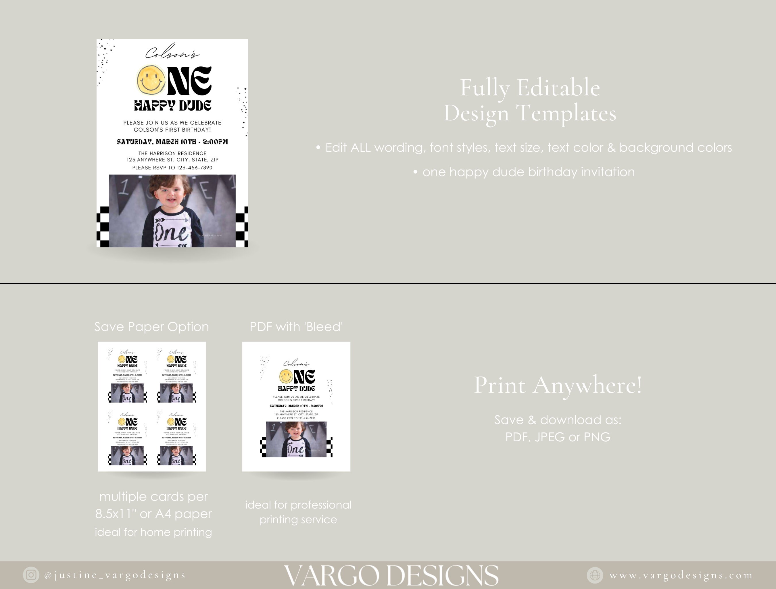 One Happy Dude Birthday Invitation Template, One Happy Dude Invite, ONE ...