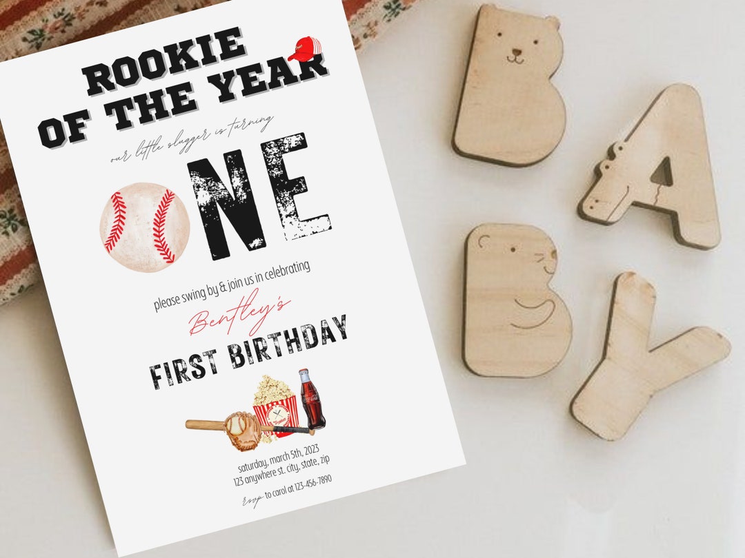 Baseball Birthday Invitation, Rookie of the Year First Birthday Invite ...