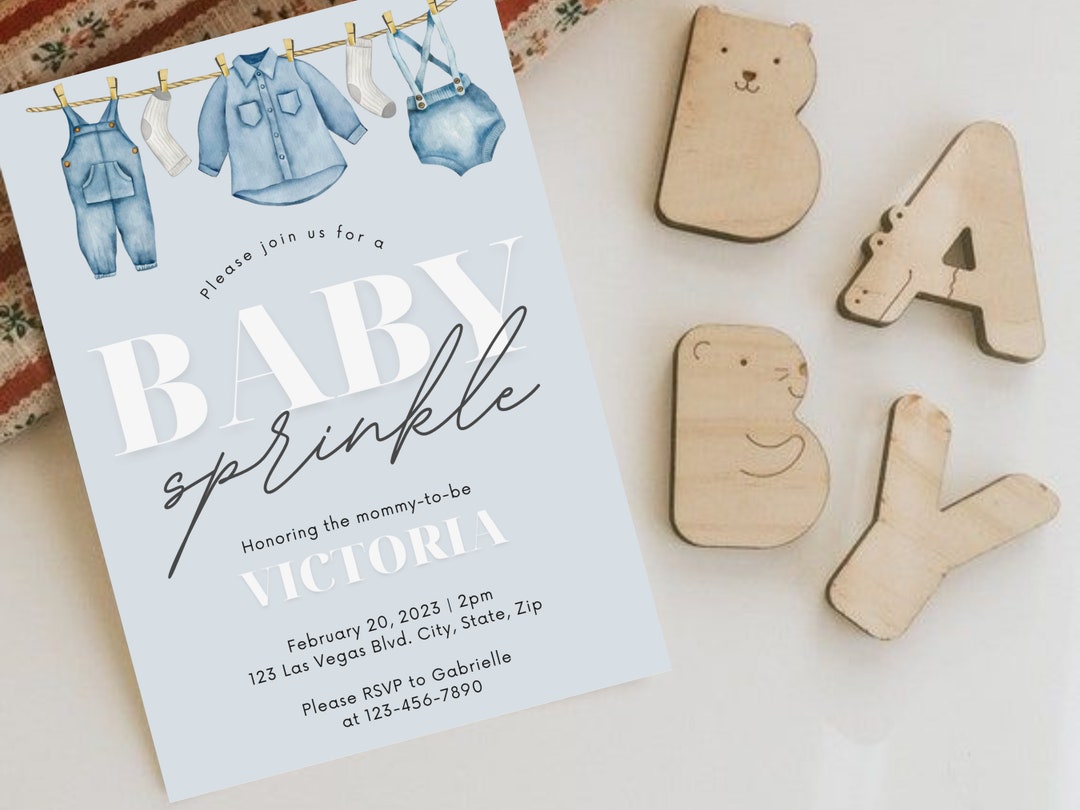 Baby Boy Sprinkle, Baby Sprinkle Invite, Sprinkle Invitation, Blue Baby ...