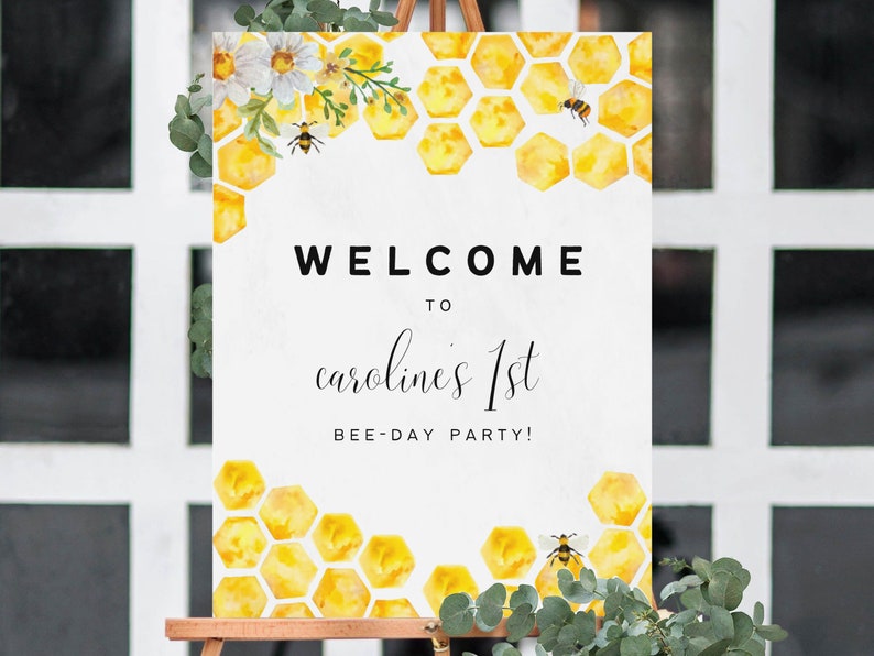 First Bee Day Welcome Sign, Honey Bee 1st Birthday Party Decor, Bumble ...