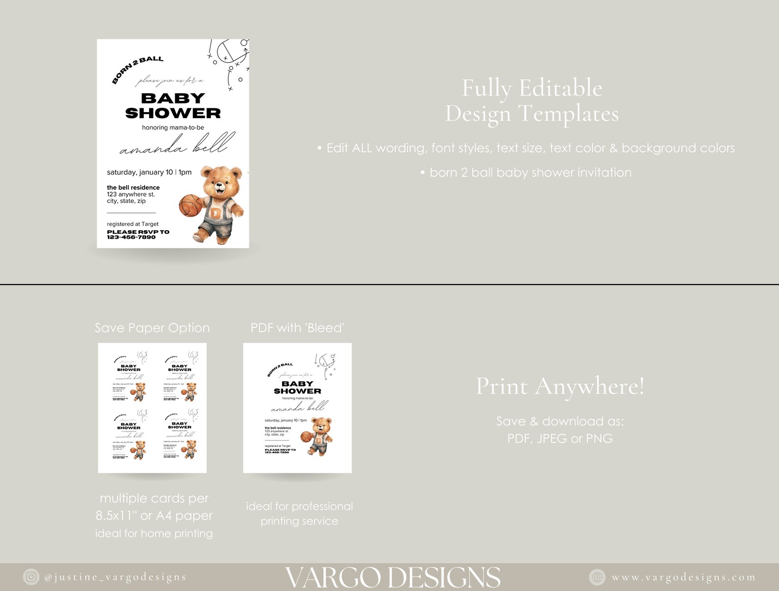 Born 2 Ball Baby Shower Evite, Basketball Baby Sprinkle Invitation, Boy ...
