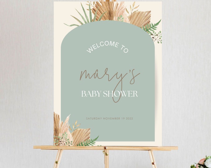 Sage Green Baby Shower Welcome Sign Template, Gender Neutral Editable ...