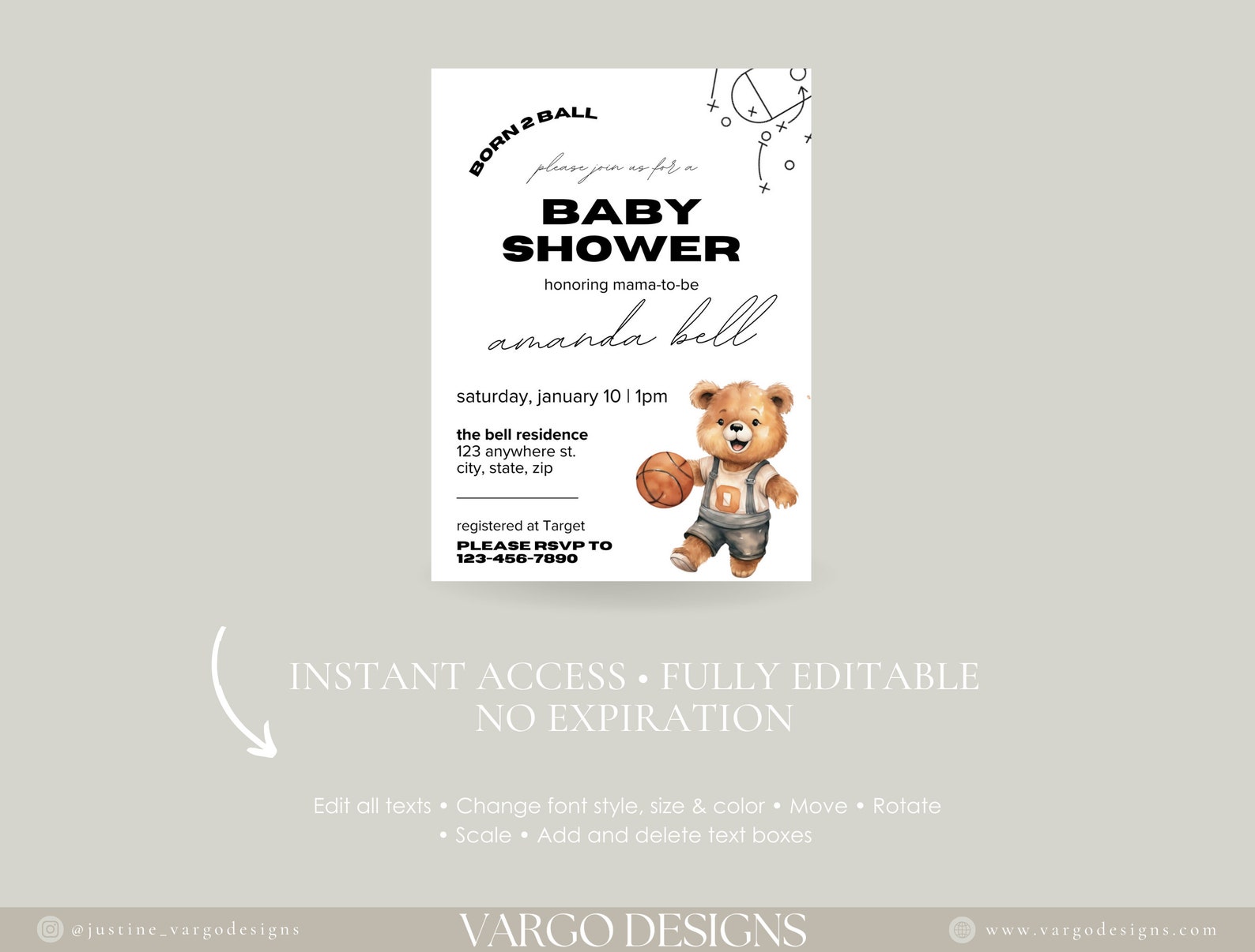 Born 2 Ball Baby Shower Evite, Basketball Baby Sprinkle Invitation, Boy ...