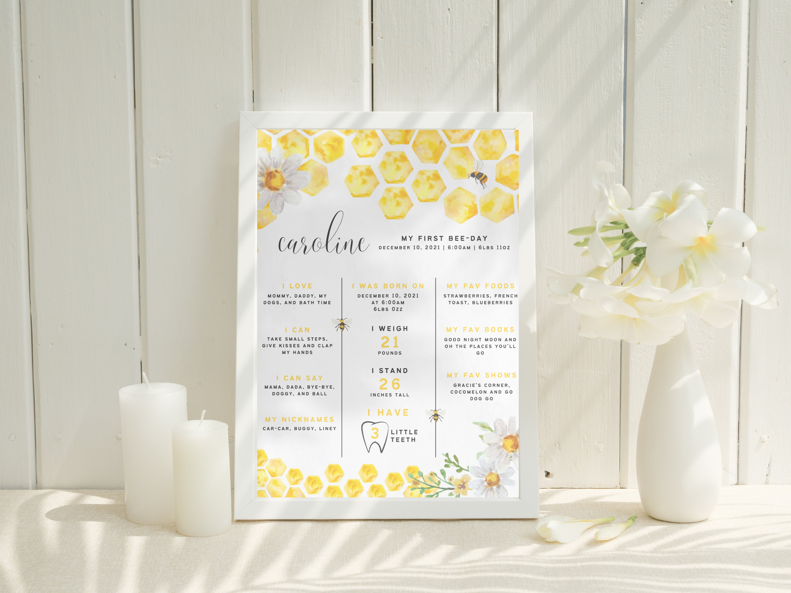 First Bee Day Milestone Sign, Honey Bee 1st Birthday Party Decor ...