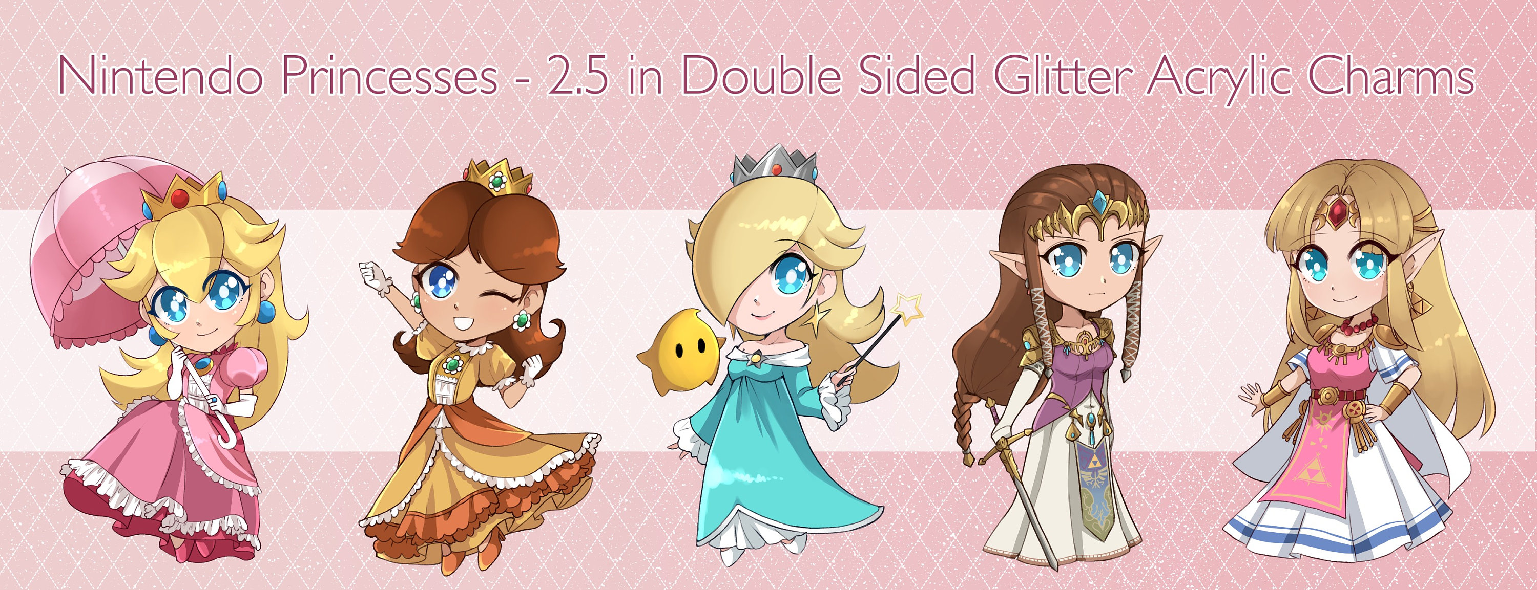 Super Smash Bros. Nintendo Princesses 2.5 Double Sided Acrylic Charms ...
