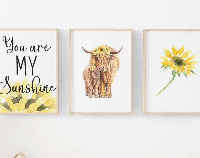 Highland Cow Nursery Wall Decor Farmhouse Sunflowers Baby - Etsy
