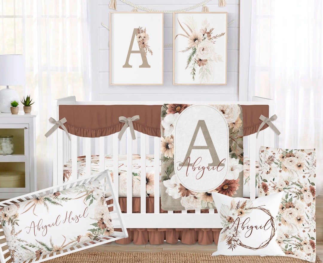 Boho Baby Girl Crib Bedding Set, Floral Crib Bedding, Nursery Decor ...