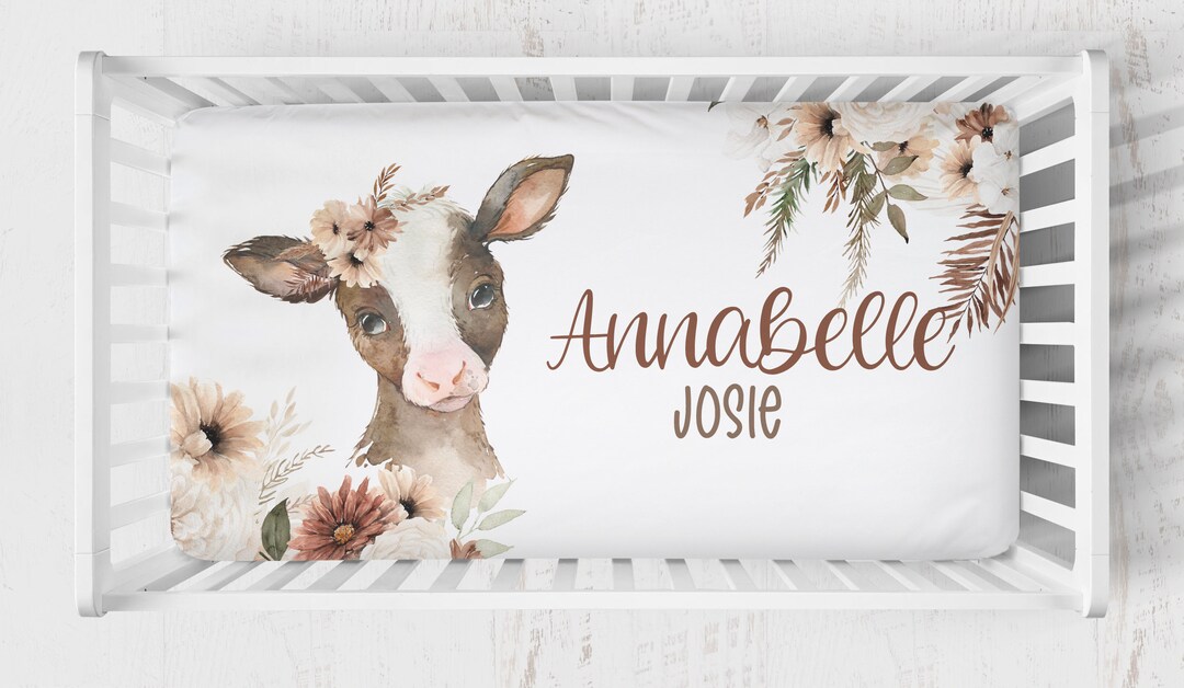 Baby Crib Sheet, Cow Baby Girl Bedding, Farm Nursery Sheets, Cow ...