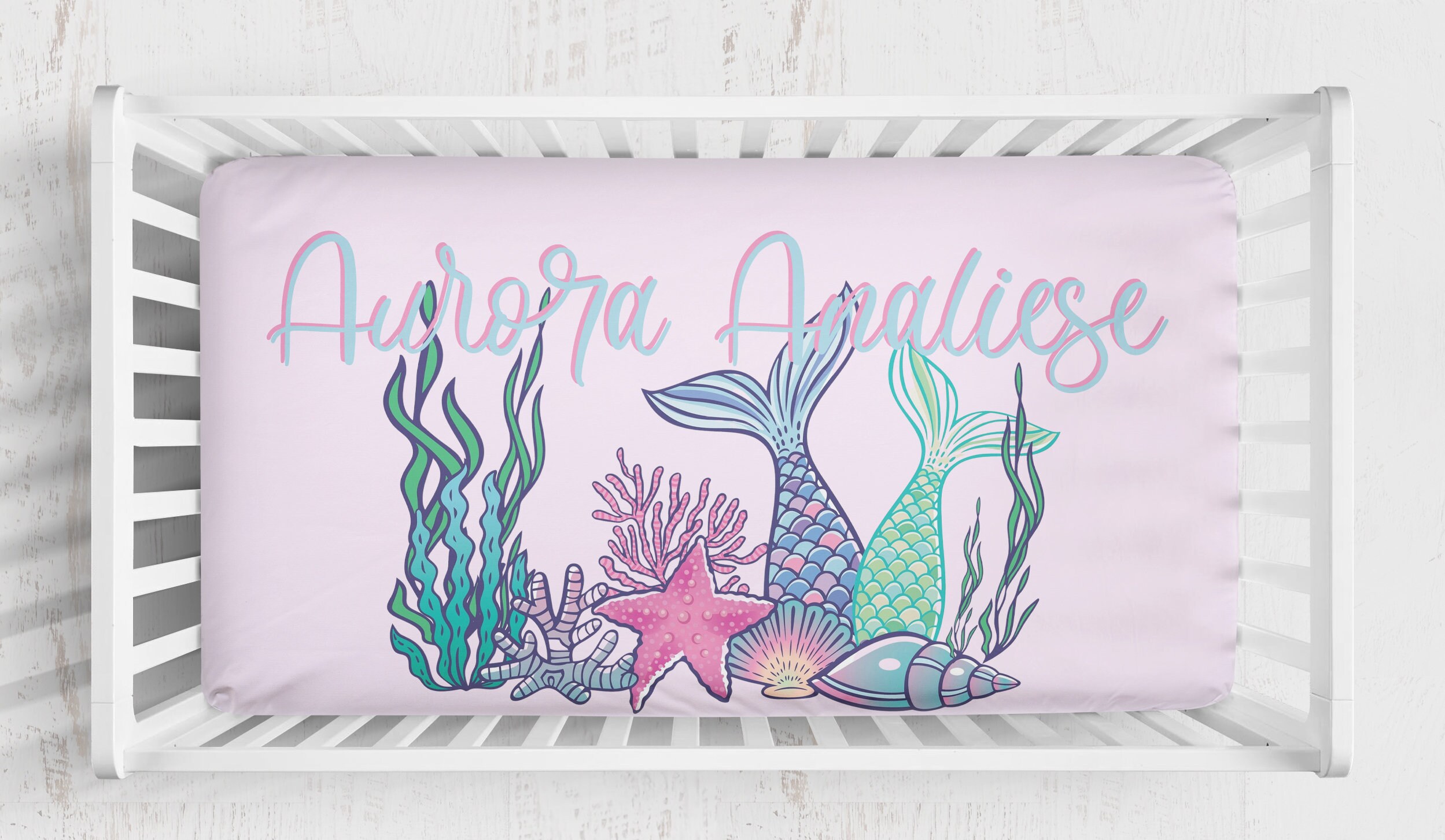 Mermaid Crib Bedding Set Girl Baby Bedding Personalized Baby - Etsy