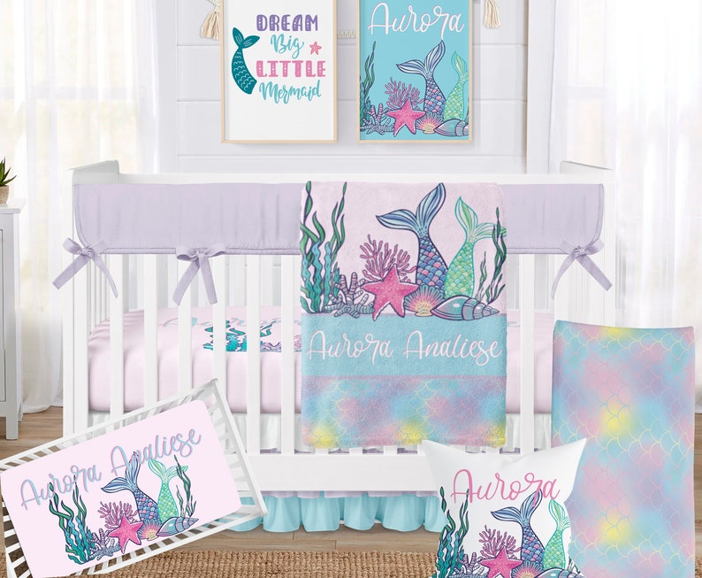 Mermaid Crib Bedding Set Girl Baby Bedding Personalized Baby - Etsy