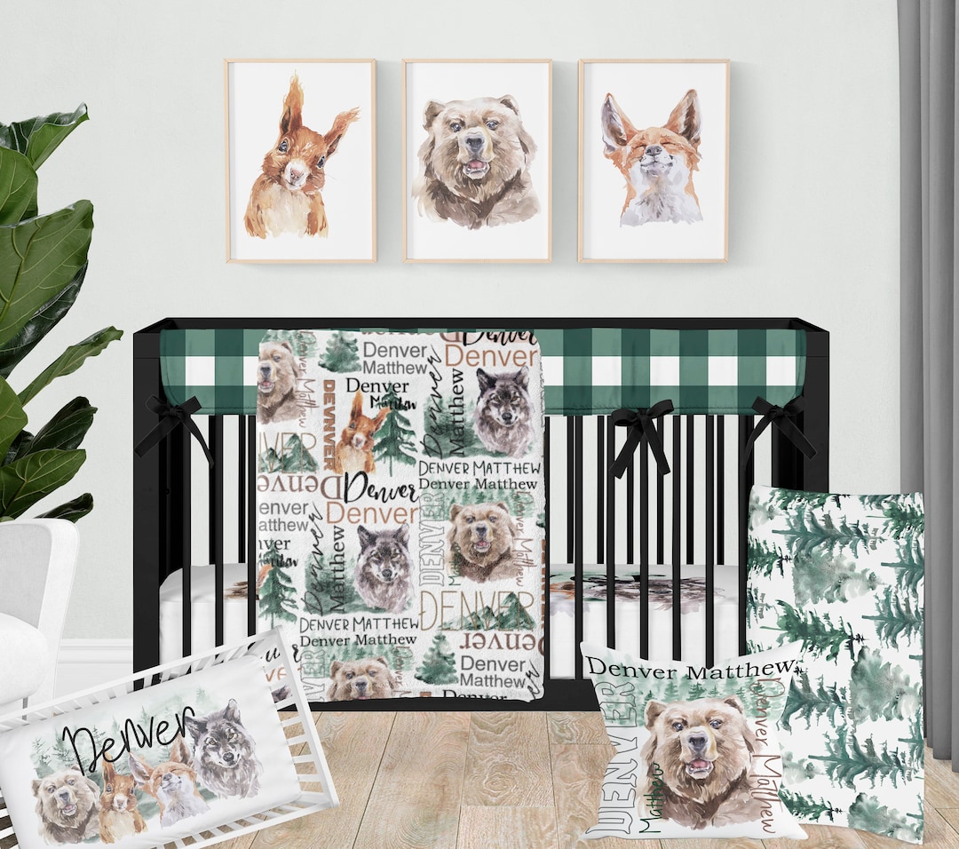 Woodland Nursery, Boy Crib Bedding, Bear Fox Wolf Woodland Animals Baby ...