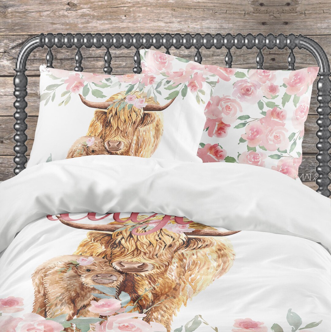 Girls Farmhouse Comforter, Highland Cow Bedroom Bedding, Western ...