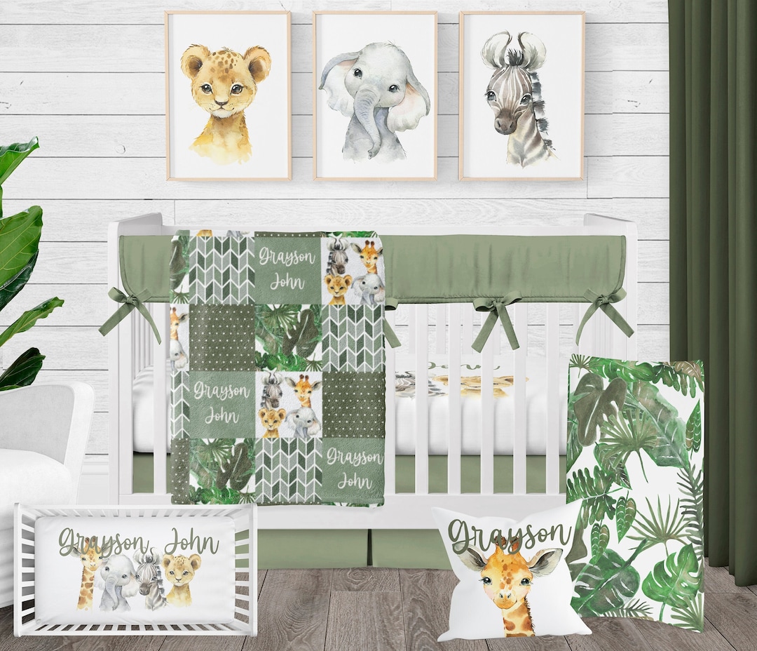 Safari Crib Bedding Set, Boy Nursery Bedding, Green Baby Boy Bedding - Etsy