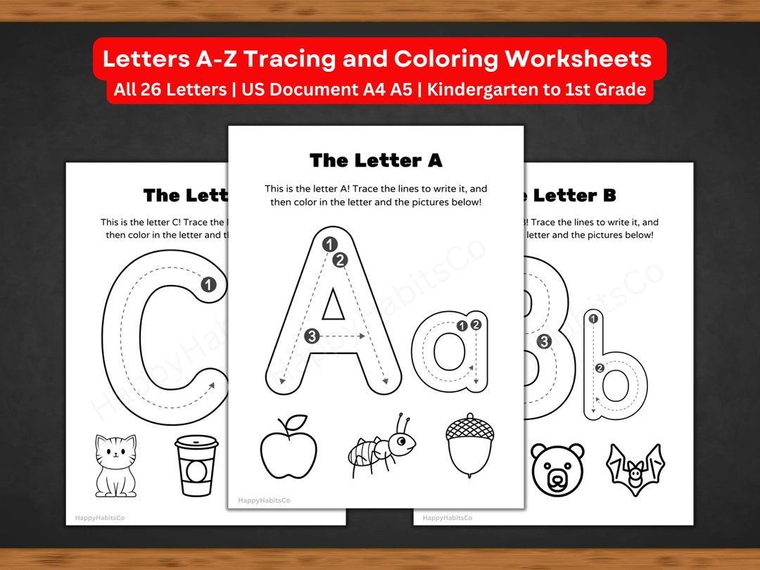 Alphabet A to Z Letter Tracing Coloring Handwriting Practice Worksheet ...