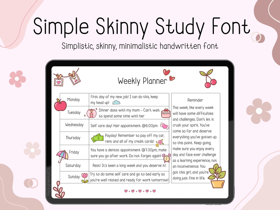 Simple Aesthetic Skinny Handwritten Font Digital Planner Student Note ...