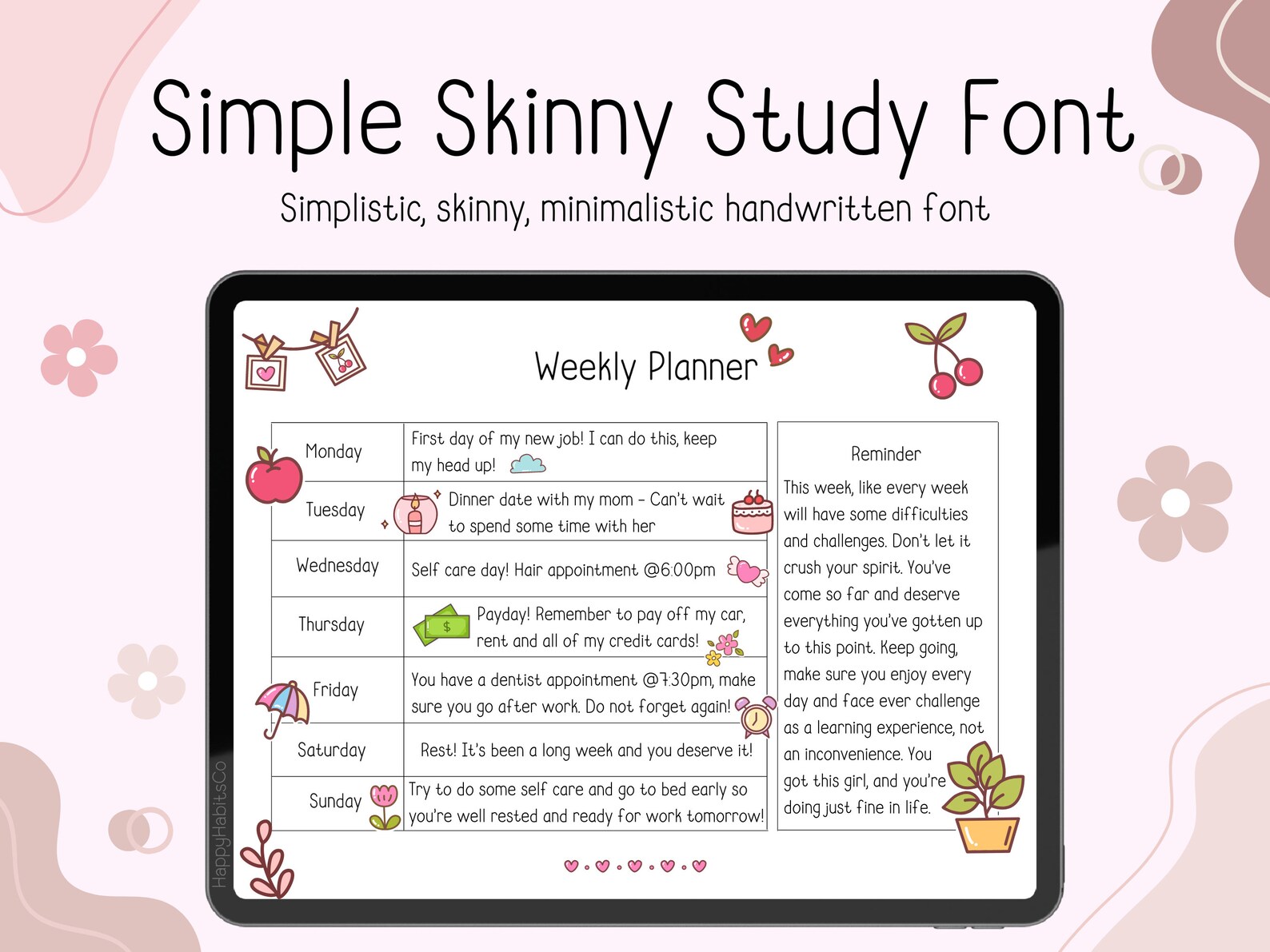 Simple Aesthetic Skinny Handwritten Font Digital Planner Student Note ...