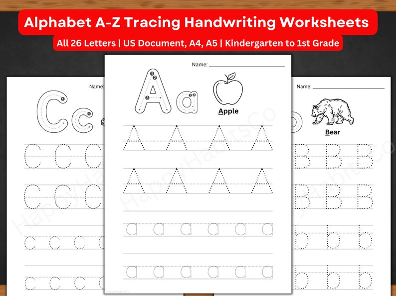 Alphabet ABC A to Z Letter Tracing Coloring Handwriting - Etsy