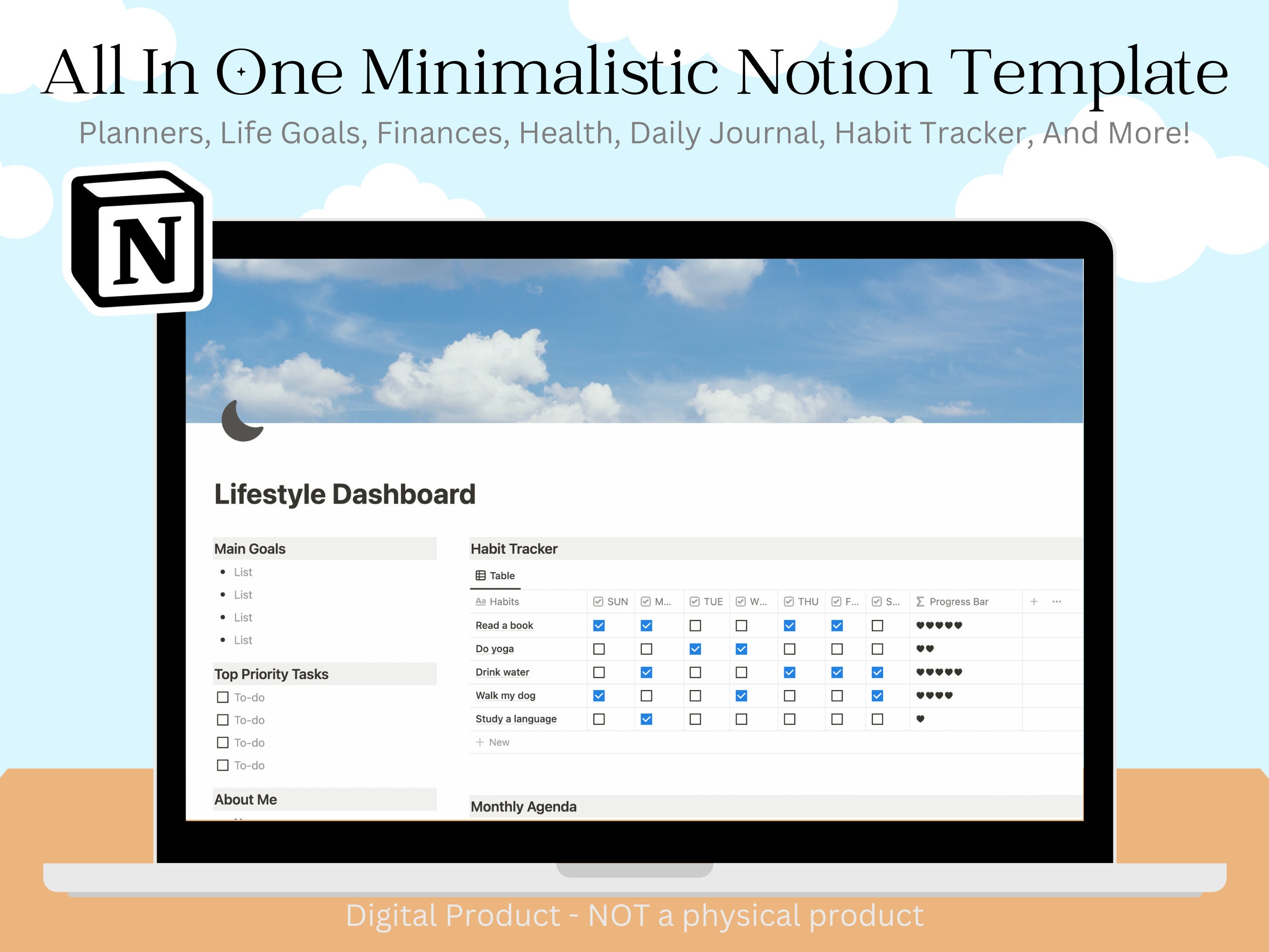 All in One Minimalistic Editable Notion Template Notion Planner, Health Tracker, Habit Tracker ...